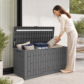 Outsunny Zahradní úložný box 379 l, šedý dekor dřeva
