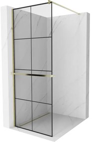 Mexen Kioto+ sprchová stěna s poličkou Walk-in 70 x 200 cm, černá mřížka, zlatá - 800-070-121-50-77