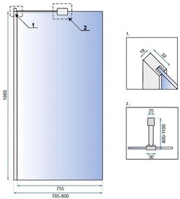 Bezrámová sprchová zástěna REA AERO 80 cm, chrom/transparent - bez vaničky