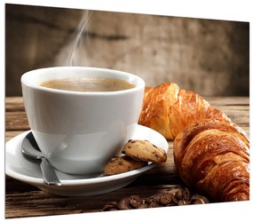 Obraz šálku kávy a croissantu (70x50 cm)