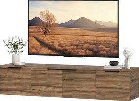 HOMCOM Nástěnný Stojan na TV pro 65" Televize, TV Skříňka se 3 Skříňkami a Odnímatelnými Poličkami, do Obývacího Pokoj, Ložnice a Lounge, 150x35x32 cm