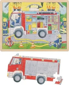 GOKI Vícevrstvé dřevěné puzzle Hasiči při práci / 59 dílků / od 3 let