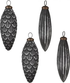 Set 4ks šedo-stříbrná skleněná vánoční ozdoba šiška - 8*15 cm