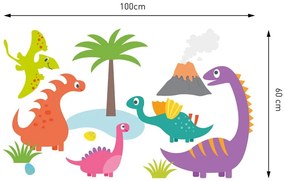 Dětská samolepka s roztomilými barevnými dinosaury 100 x 60 cm