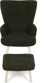 Relaxační křeslo ušák s podnožkou RENI - zelená látka bouclé