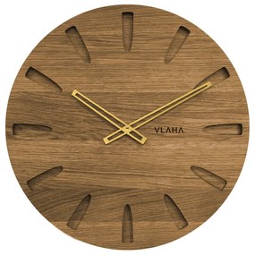 Velké dubové hodiny VLAHA vyrobené v Čechách se zlatými ručkami VCT1020