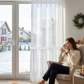 VÁNOČNÍ ZÁCLONA NA KROUŽCÍCH FLAKE 140X250 CM BÍLÁ
