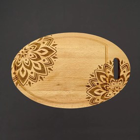 AMADEA Dřevěné servírovací prkénko - podnos oválné mandala, masivní dřevo, 35 cm