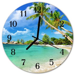 Skleněné hodiny kulaté Plážové palmy