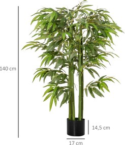 Umělý bambusový strom HOMCOM, 140 cm, umělá rostlina, plastové falešné rostliny v květináči, umělý bambus s 780 listy jako skutečný pro obývací pokoj…