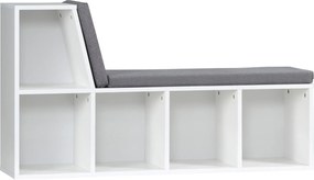 HOMCOM 2-in-1 úložná lavice s 5 přihrádkami a 2 polštářky, knihovna 108 x 30 x 60 cm, bílá šedá