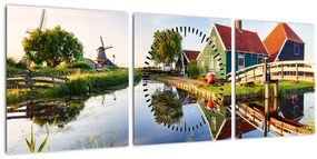 Obraz nizozemských mlýnů (s hodinami) (90x30 cm)