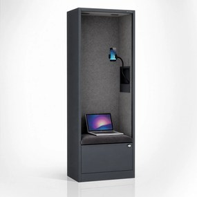 Kancelářská akustická kabina se sedátkem a USB-C portem, korpus antracitový / sedák tmavě šedá, 600 mm: SALLY MentalBox