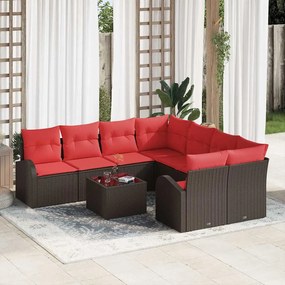Set pohovek 9 ks 8-Počet míst Hnědá a červená Polyester 3345984