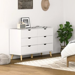 HOMCOM zásuvkový komoda s 6 zásuvkami pro kuchyň, ložnici, obývací pokoj, studium - moderní styl, systém proti převrhnutí 120x40x76 cm bílá