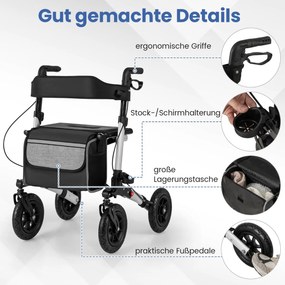 Costway Rollator s pneumatikami, skládací a lehký s hliníkovým – stříbro