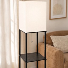 Toolight Toolight, JNH050-1F, stojací lampa s poličkami a jutovým stínítkem 157 cm, 1× E27, černá, 58349