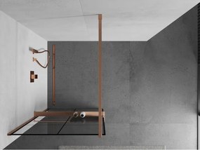 Mexen Kioto+, sprchová zástěna Walk-In s poličkou a věšákem 70 x 200 cm, 8mm čiré sklo černý vzor, ​​měděný matný profil, 800-070-121-65-77