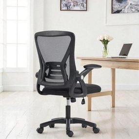HOMCOM Ergonomická kancelářská židle, výškově nastavitelná židle s výklopnými područkami, bederní opěrka, černá