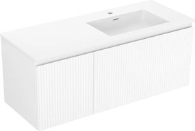 Mexen Rivel, koupelnová skříňka 120 cm s pravým umyvadlem Otis, 1S, 1D, drážkovaná, bílá matná, 91A23-12047-3-BBFF01-W18P01