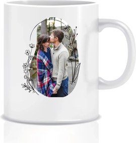 Personalizovaný klasický bílý keramický hrníček 300 ml s květinovým ohraničením