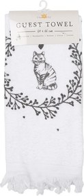 Bílý froté kuchyňský ručník s kočičkou Lovely Grey Cats - 40*66cm