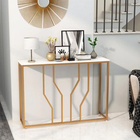 Costway Konzolový stolek s geometrickým kovovým rámem zlatá + – 110 × 30 × 80 cm