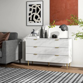 HOMCOM moderní komoda se 6 zásuvkami se zlatými úchyty, 120x40x76,5 cm, bílá