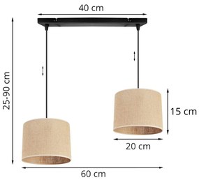 Závěsné svítidlo JUTA, 2x jutové stínítko, (výběr ze 2 barev konstrukce)