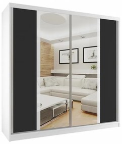 Moderní šatní skříň s posuvnými dveřmi zrcadlem šířka 133 cm bílý korpus 92