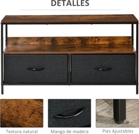 HOMCOM TV Stojan pro TV do 47" s industriálním stylem, s policí a 2 skládacími textilními šuplíky pro obývací pokoj nebo ložnici 98x29x56 cm v rustik…