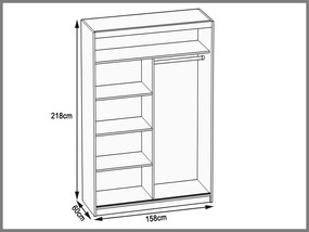 Šatní skříň 158 cm Belini černý mat / bílý mat s posuvnými dveřmi a zrcadlem  ME SZP3/2/B/W/0/AL