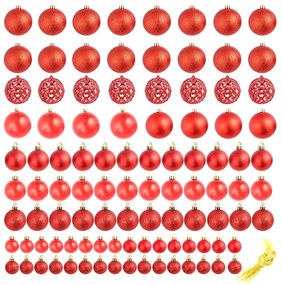 245710 vidaXL Sada vánočních baněk 100 kusů 3/4/6 cm červená