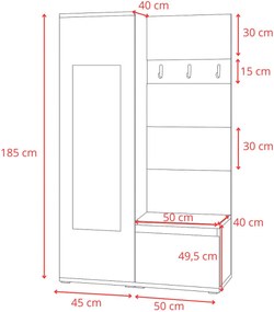Bílá předsíňová stěna se skříní a zrcadlem Emi 13 s šedými čalouněnými panely Trinity 14