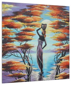 Orientální obraz ženy, stromů a slunce (40x40 cm)