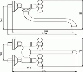 Novaservis Retro II Dřezová umyvadlová baterie 100 mm, chrom, 99174/T,0