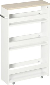 Kleankin 3-patrový úzký koupelnový regál se bočním madlem a kolečky pro kuchyň a obývací pokoj, moderní styl 48x15x80 cm Bílý