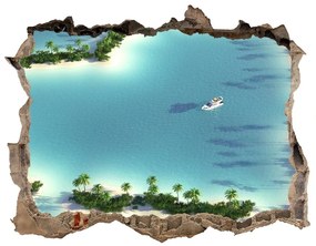 Wallmuralia Díra 3D ve zdi nálepka Ostrovy tvar srdce 95x64 cm