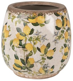 Béžový keramický obal na květináč s citróny Lemons S - Ø 13*13 cm