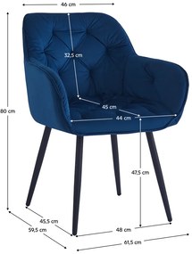 Designové křeslo TIRRA - látka Velvet, modrá / černá