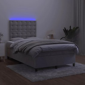Box spring postel s matrací a LED světle šedá 120x190 cm samet 3270335