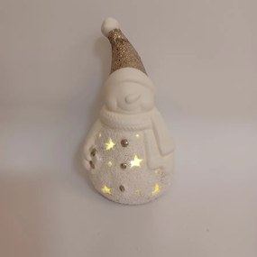 LED dekorace keramický sněhulák, 9,3 × 8,8 × 16,5 cm, teple bílá, 2× LR44