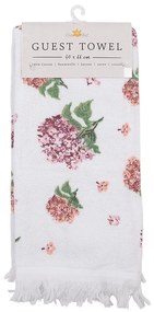 Bílý kuchyňský froté ručník s květy hortenzie Vintage Grace  - 40*66 cm