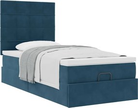 Osmanský rám postele s matracemi tmavě modrá 90x200cm samet 3313449
