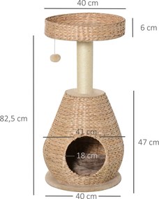 PawHut Kočičí strom s škrabadlem, nábytek pro koťata, s kočičí jeskyní, kuličkovým hračkem, sisal, měkký plush, výška 82,5 cm, žlutý