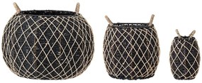 OnaDnes -20% Set tří černých úložných košů z mořské trávy Bloomingville Karia 15/28/45 cm