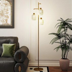 Costway Stojací lampa 173 cm lampa na čtení s 3 E27 zásuvkami a nožním spínačem