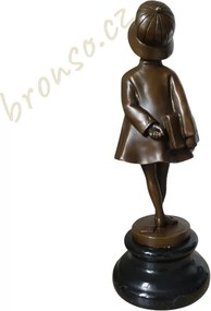 Socha studentky s aktovkou – bronz na mramorovém podstavci – Art Deco figurka – elegantní dekorace