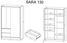 Piaski Šatní skříň SARA 130 Barva: Dub Artisan