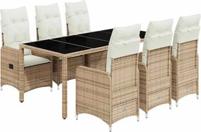 7dílný zahradní bistro set s poduškami béžový polyratan 3277101